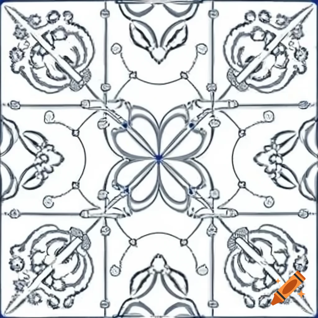 Coloring page for children featuring portuguese azulejos on Craiyon