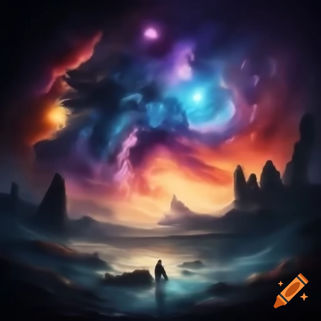 Vibrant cosmic landscapes with stardust and celestial giants on Craiyon