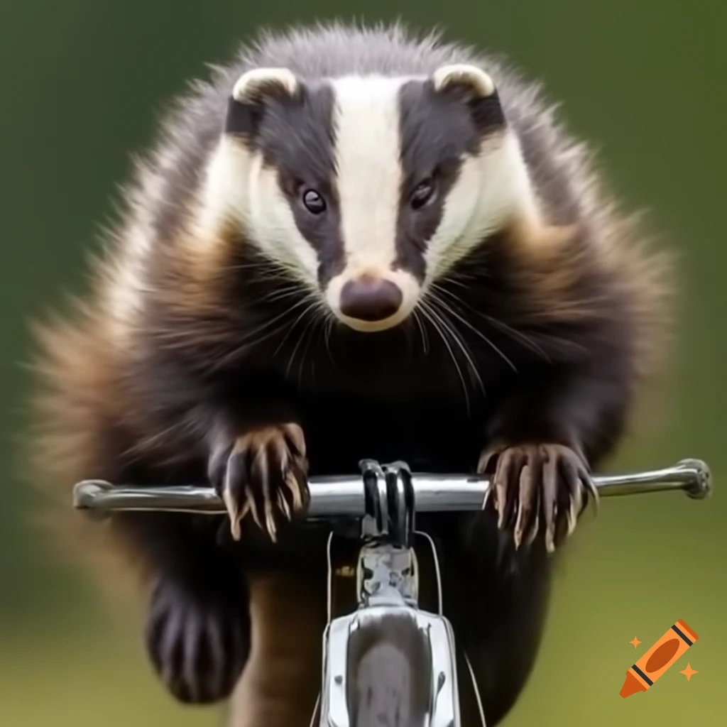 Eurasian badger riding a racing bicycle on Craiyon