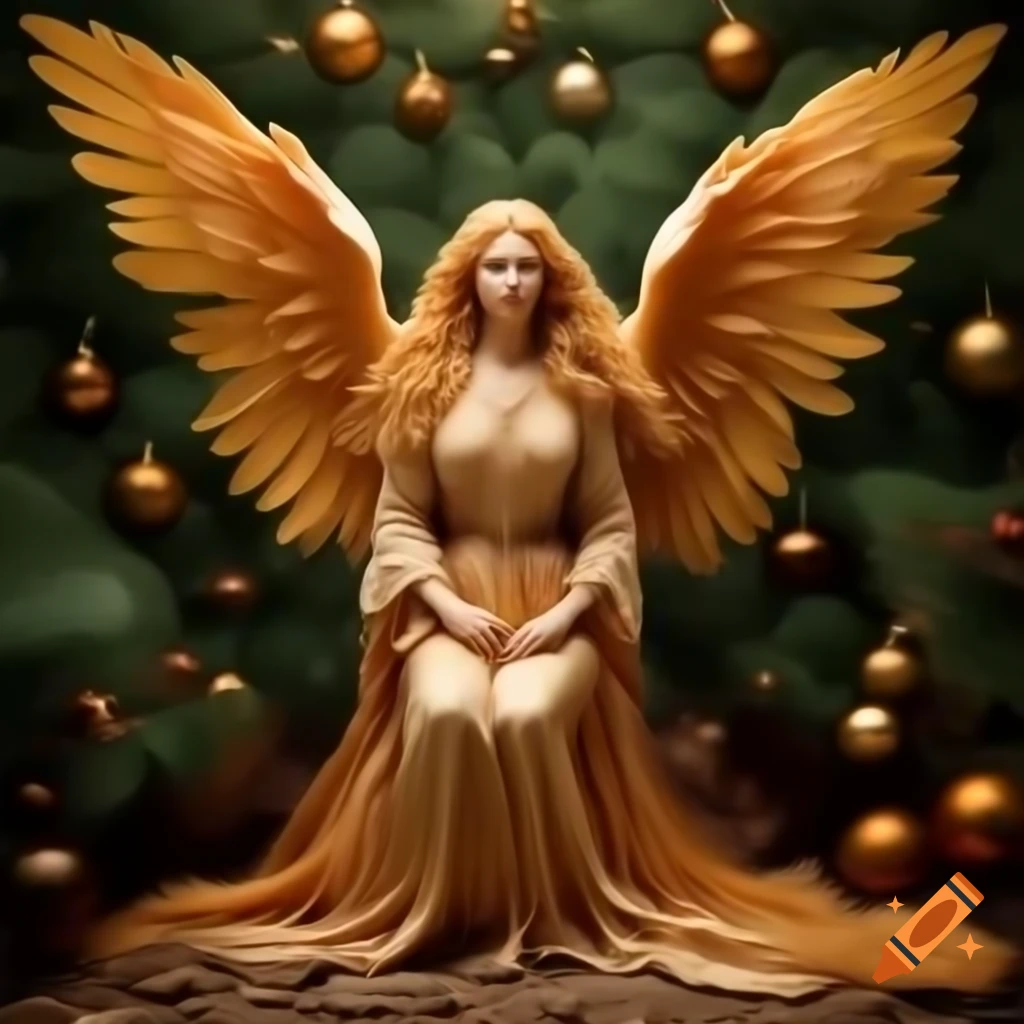 Realistic portrayal of a ginger angelic figure in a Christmas setting on Craiyon