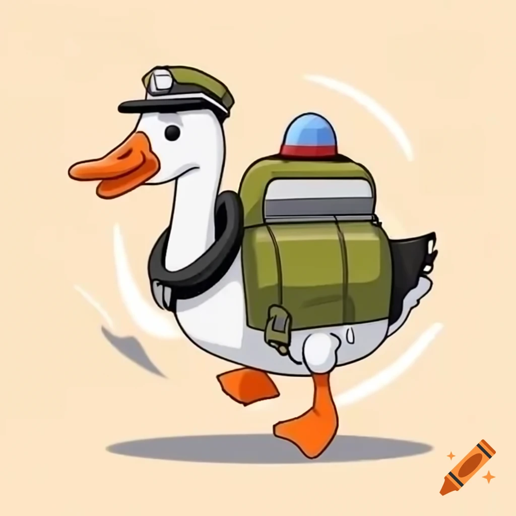 Silly goose in army uniform driving rescue vehicle on Craiyon