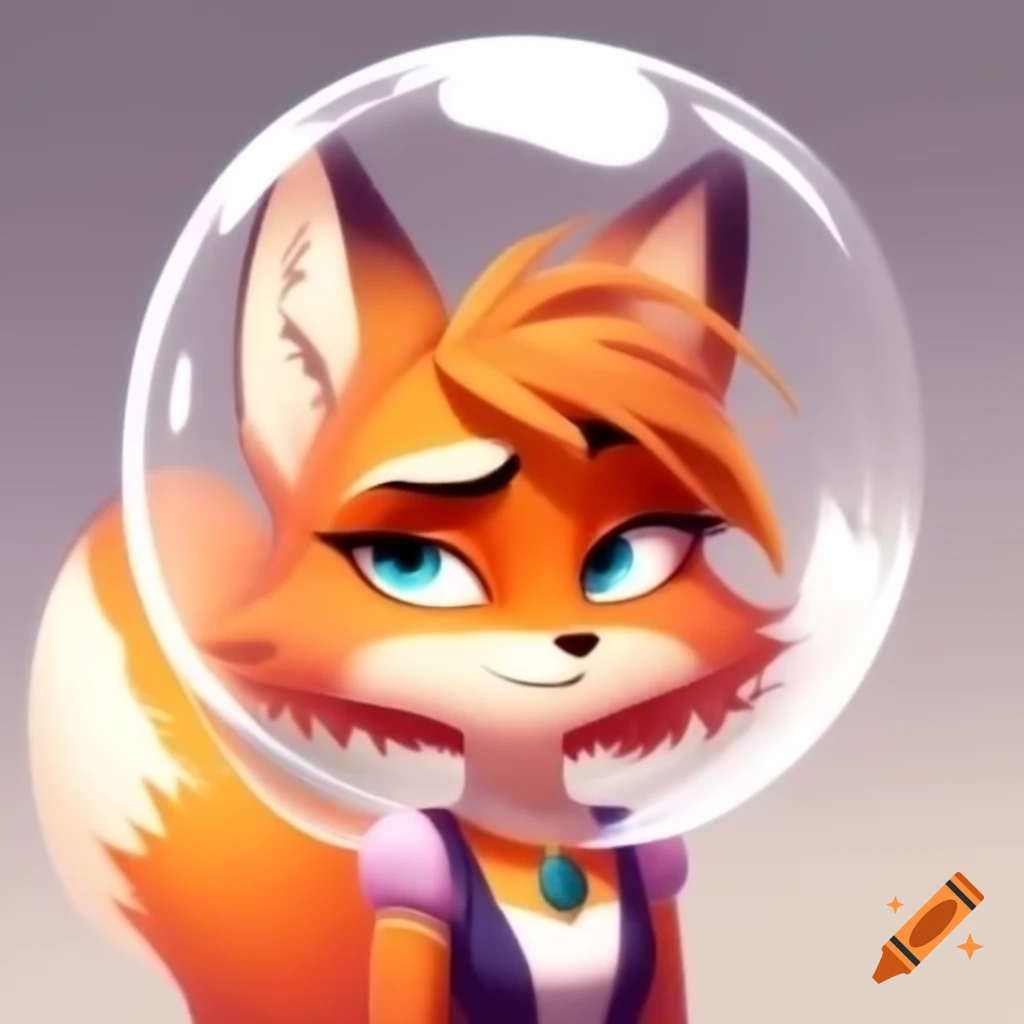 Anthropomorphic fox girl with disney-like features inside a bubble on ...