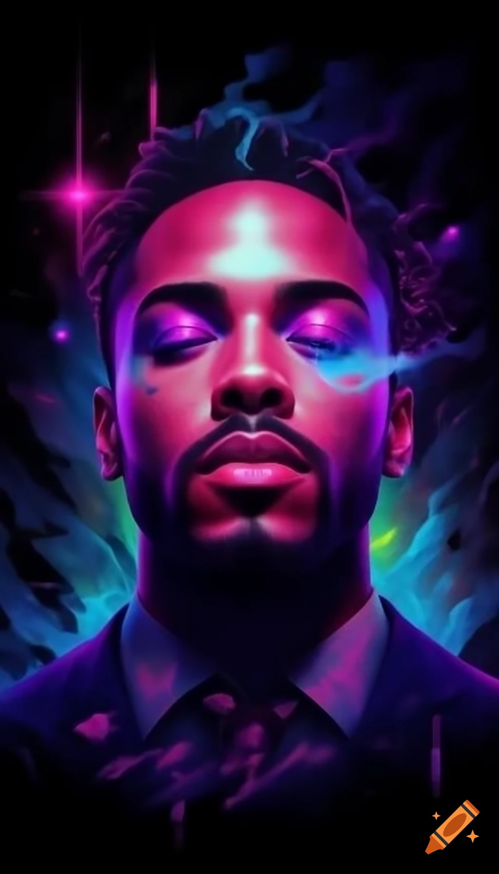 Evocative poster of handsome man with 80s essence, vaporwave elements ...