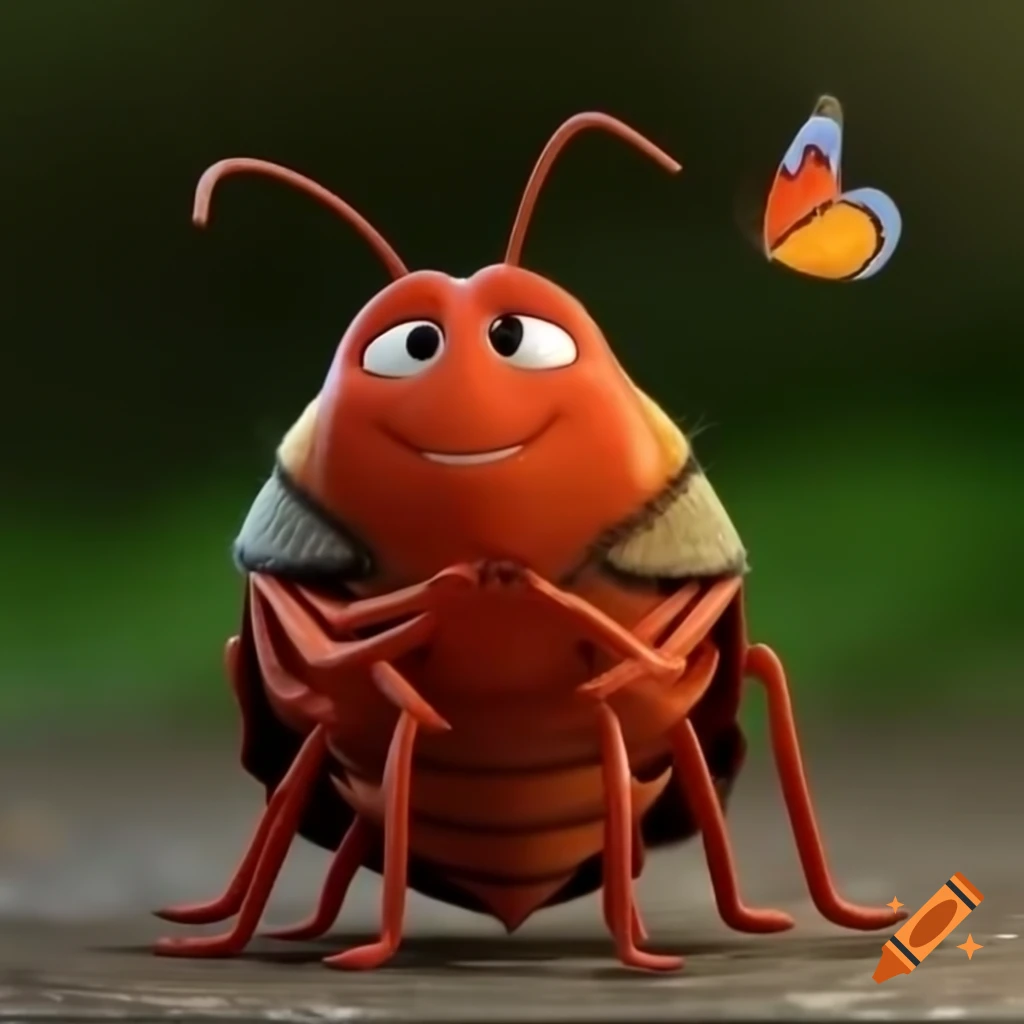 Cockroach and butterfly holding hands in a whimsical scene on Craiyon