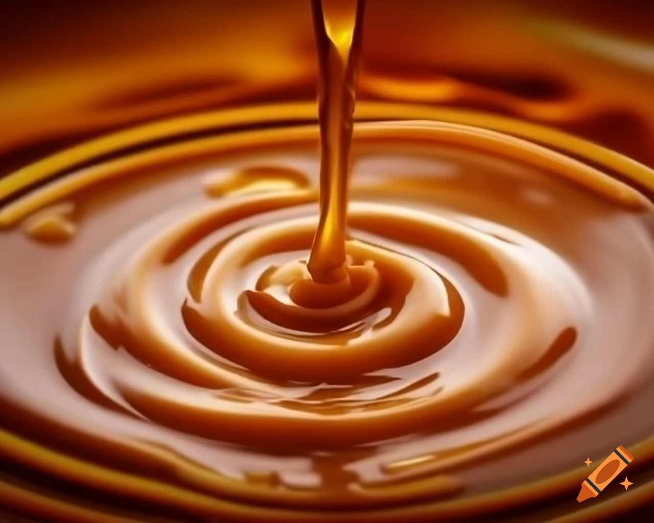 Close-up of melted caramel forming intricate swirling patterns on Craiyon