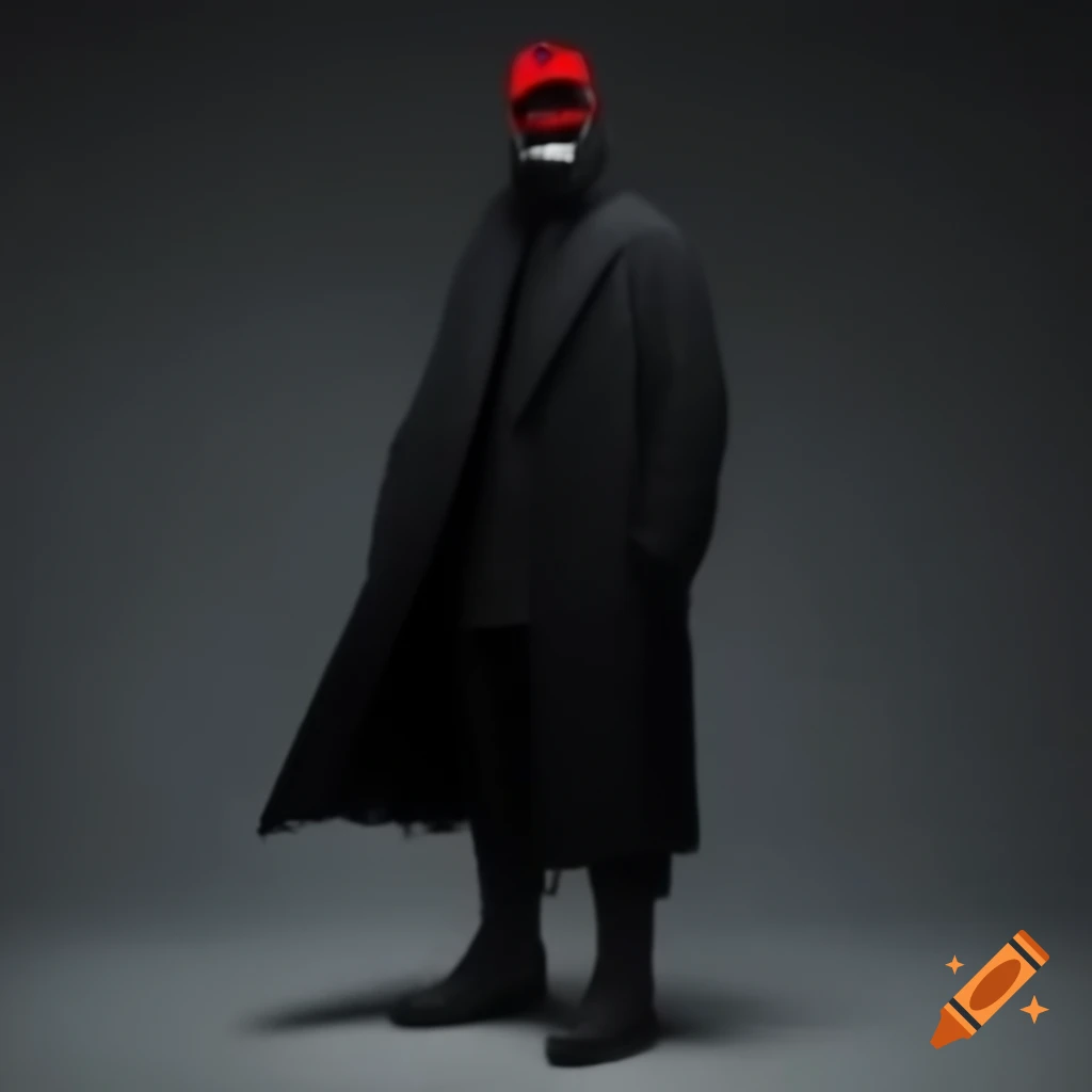 Mysterious man in black outfit with red goggles and mask on Craiyon