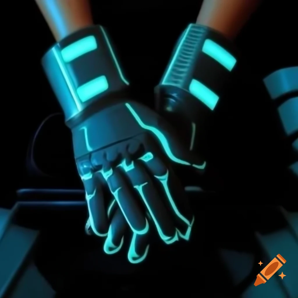 Futuristic cyberpunk-style gloves with neon accents on Craiyon