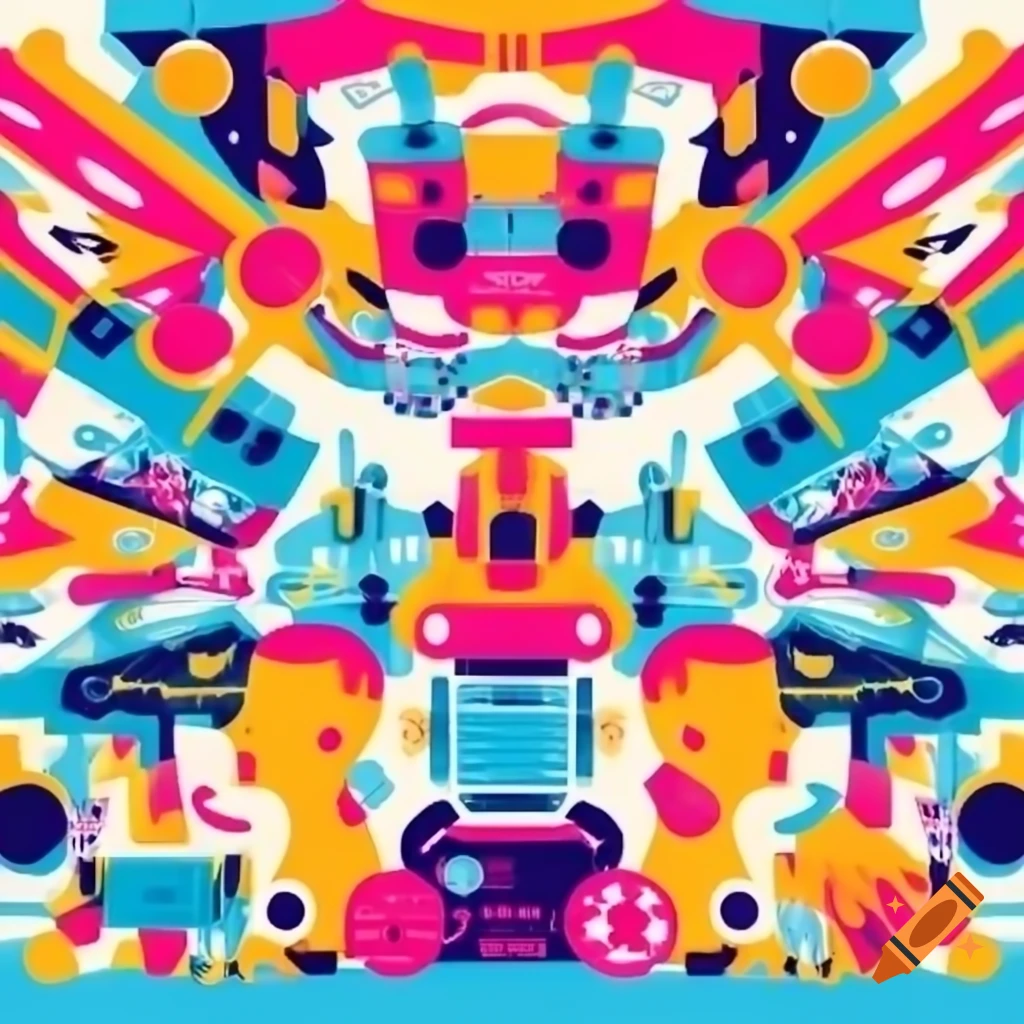 Vibrant scene of humanity and machines bustling with energy on Craiyon
