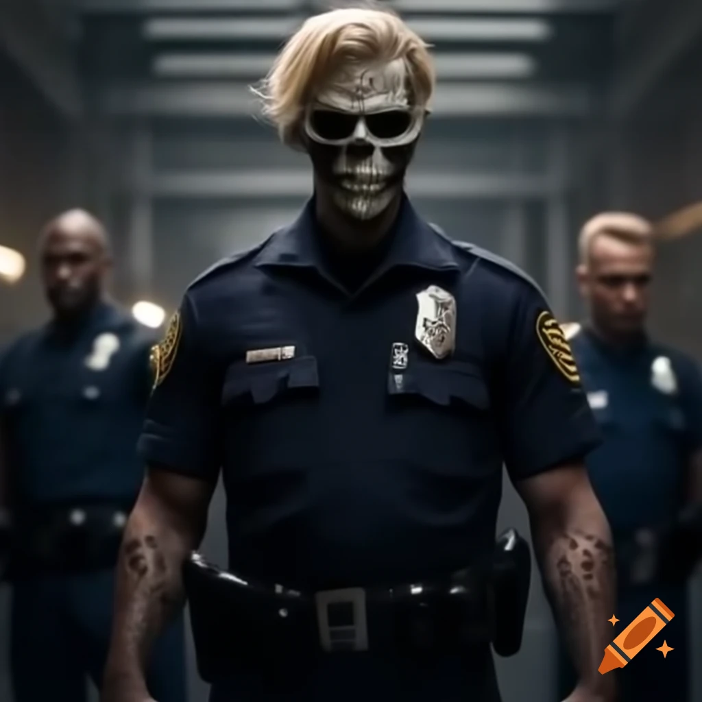 Blonde zombie police officer in the background with a square appearance ...