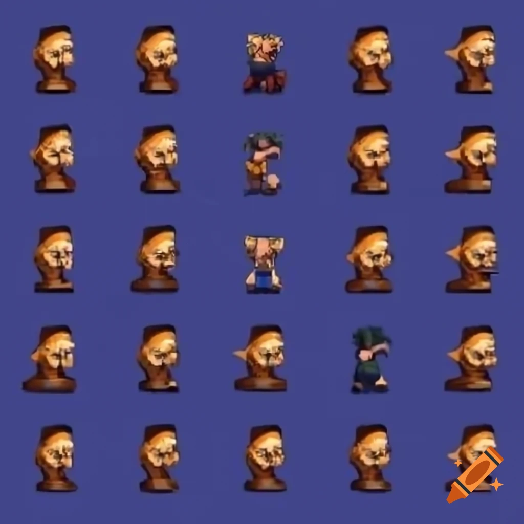 16x16 pixel art game character sheet with animated sprites on Craiyon