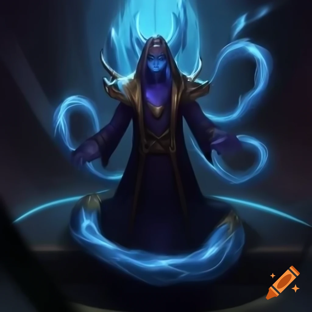 Voidling character with blue chains and fire on magic circle, anime ...