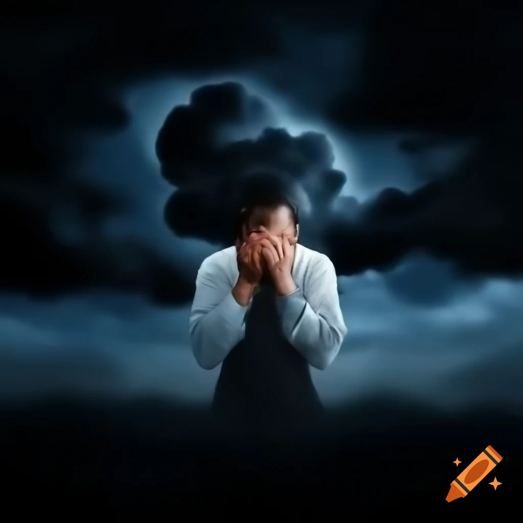 Emotional somber background with shadowy figure and dark swirling ...