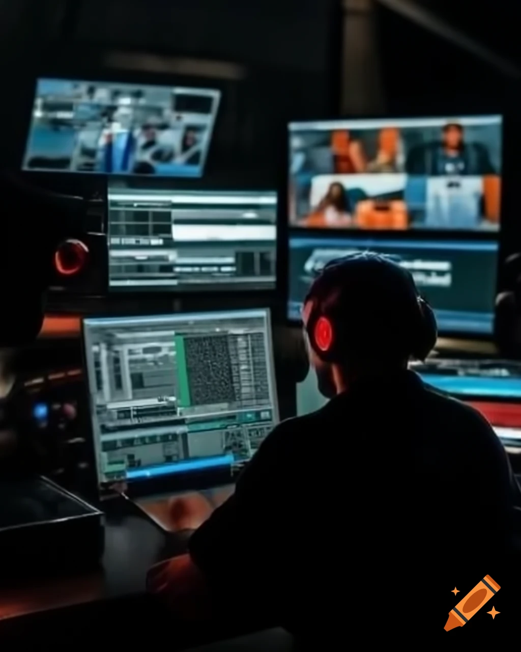 Crew setting up light, sound, and video equipment for a congress event ...