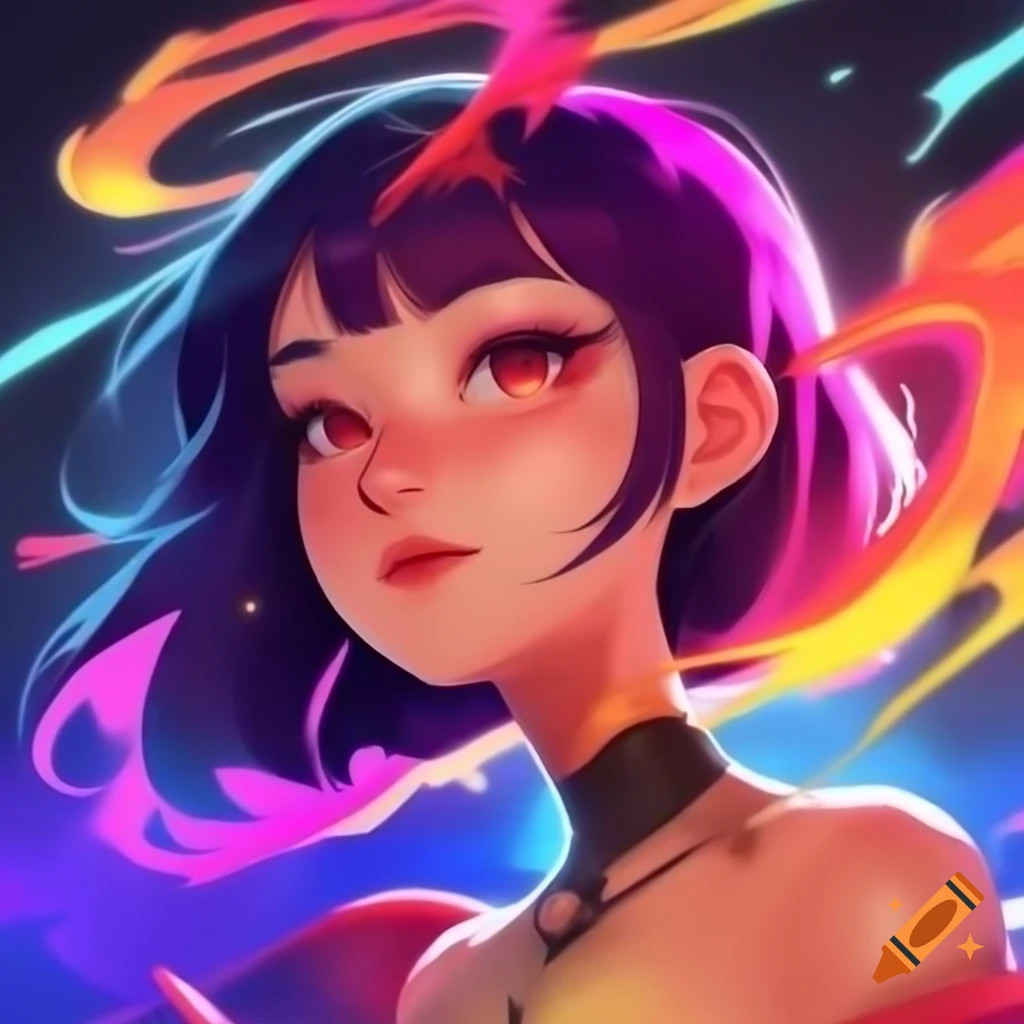 Anime girl blending into vibrant energy-themed artwork on Craiyon