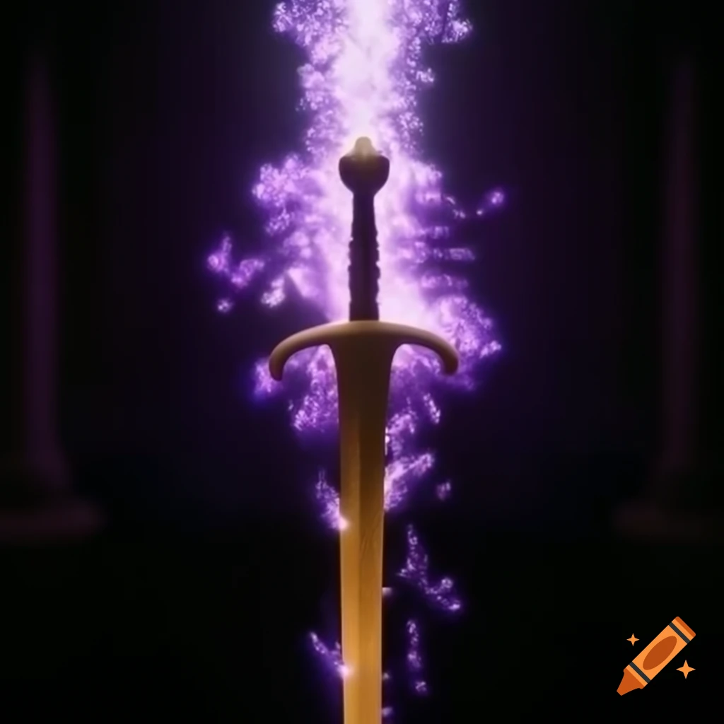 Bronze sword glowing with lavender light on Craiyon