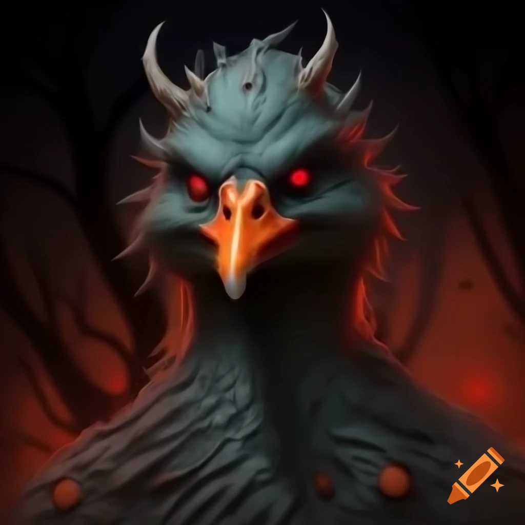 Spooky goose monster with red eyes on Craiyon