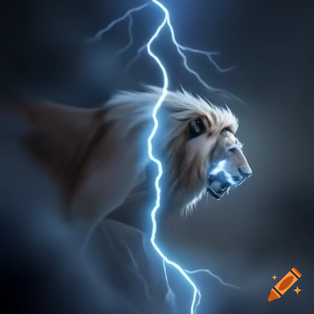 Slender half-lion half-human figure with white lightning on Craiyon