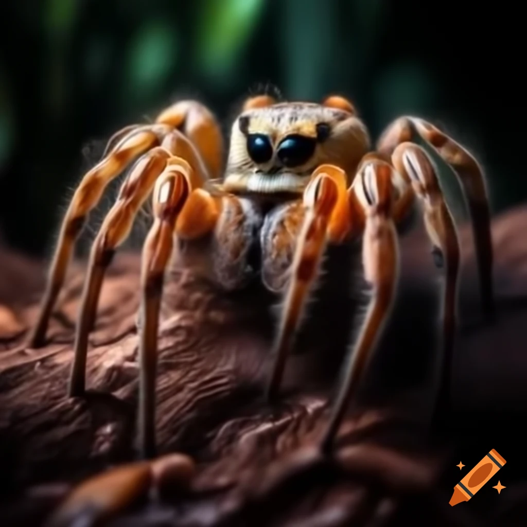 Colossal spider scuttling through shadows with large fangs on Craiyon