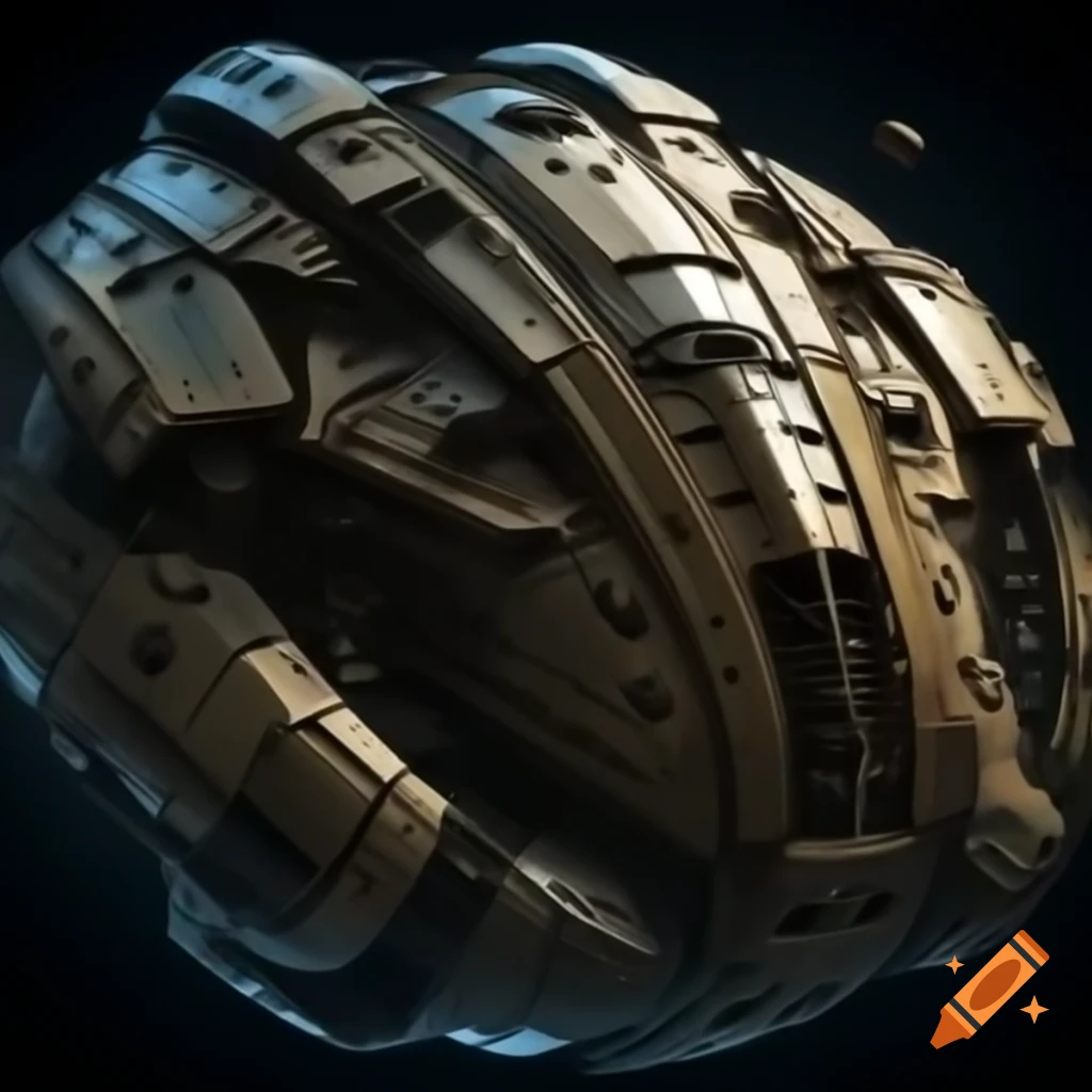 Biomechanical spaceship with metallic hull and floral patterns on Craiyon
