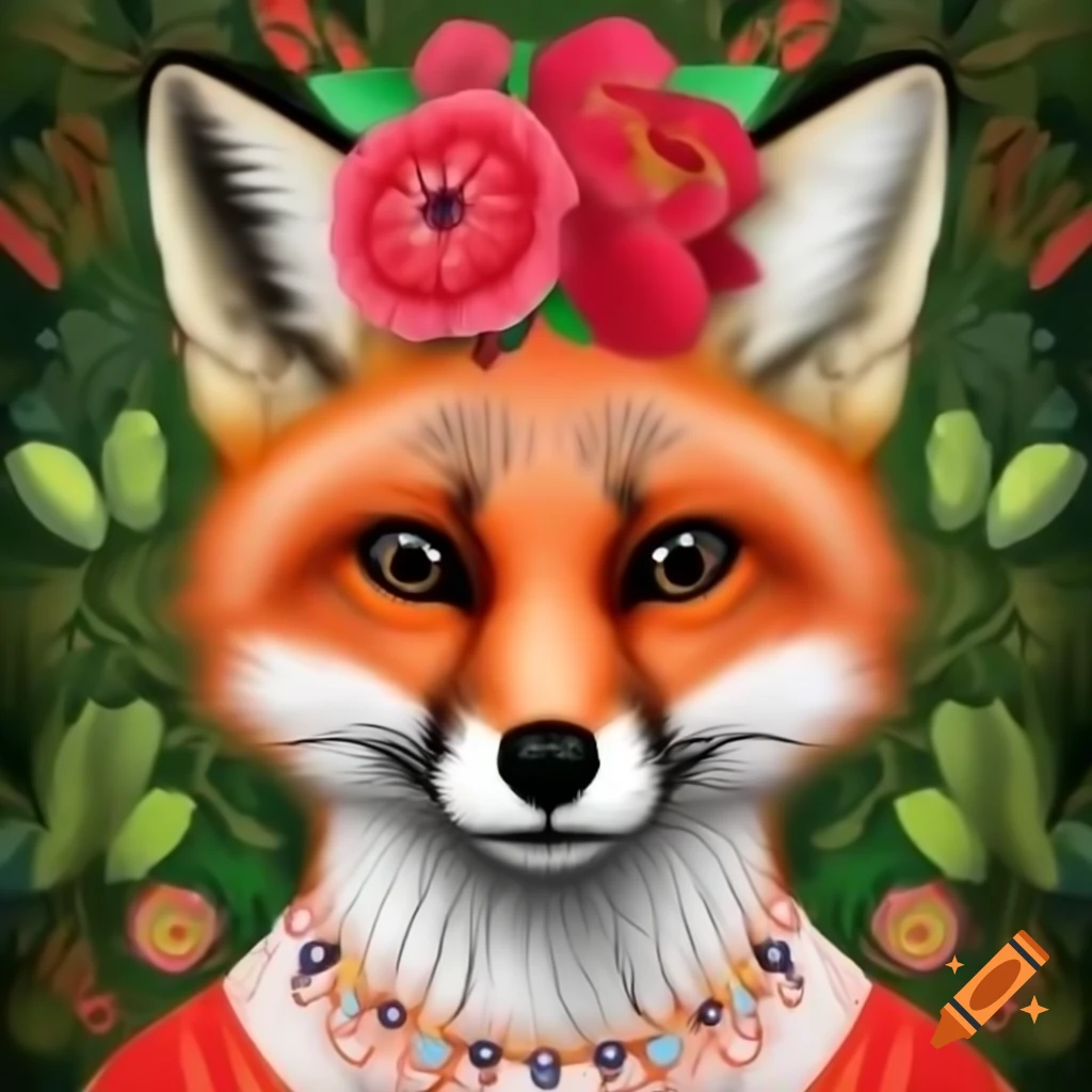 Fox drawing inspired by frida kahlo's artistic style on Craiyon