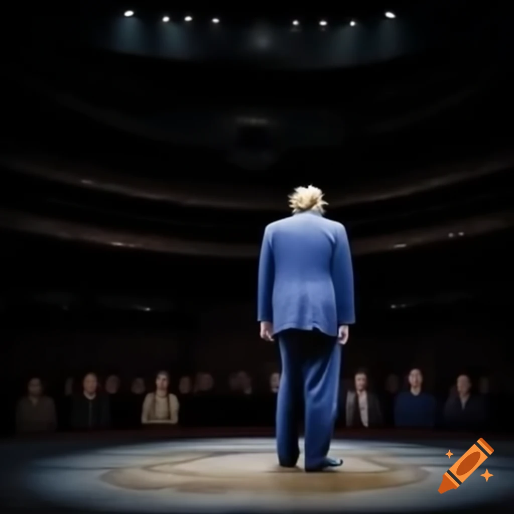 Angry older man in a dark theater ranting with bored audience on Craiyon