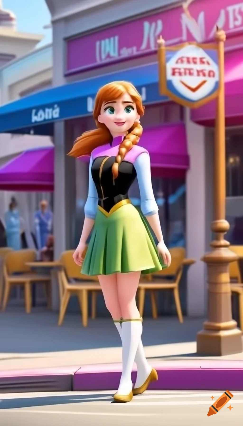 Disney character anna from frozen standing in front of restaurant in ...