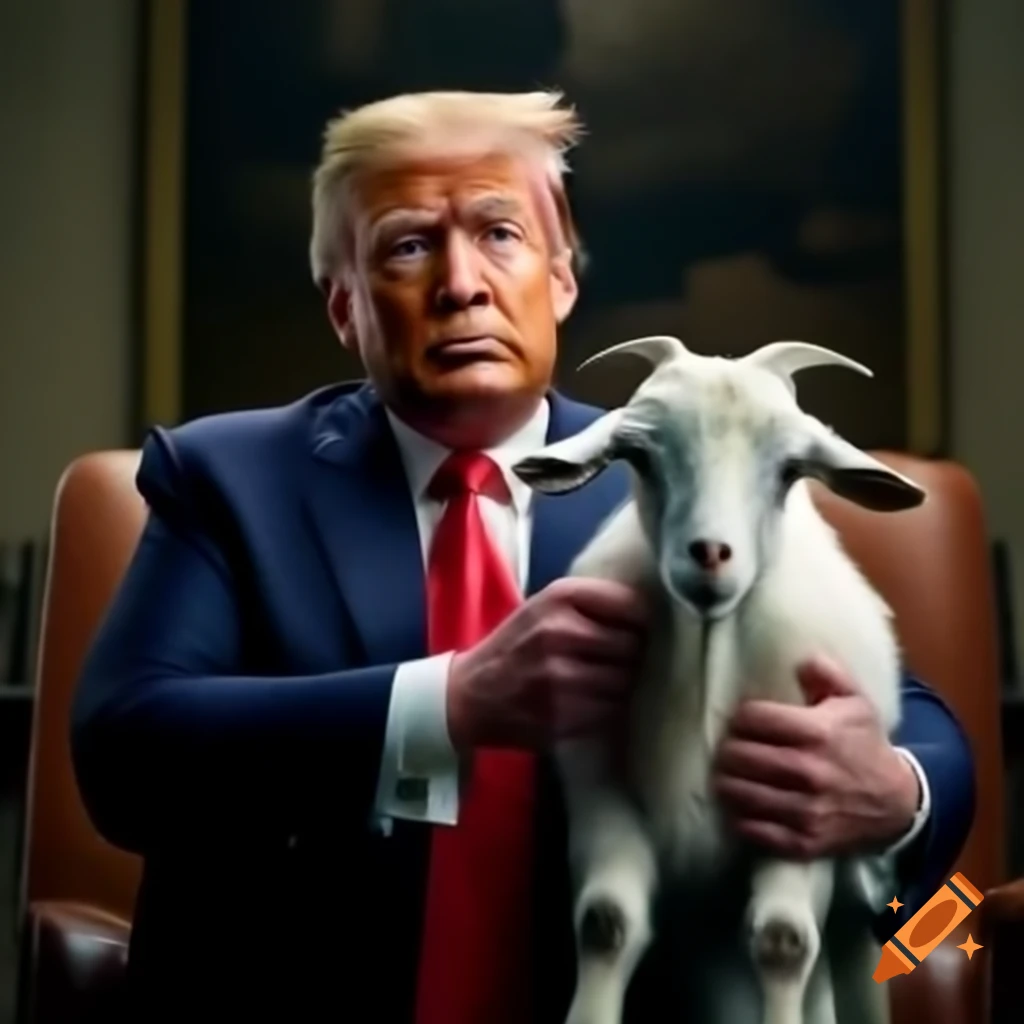 Humorous illustration of a goat resembling Donald Trump on Craiyon