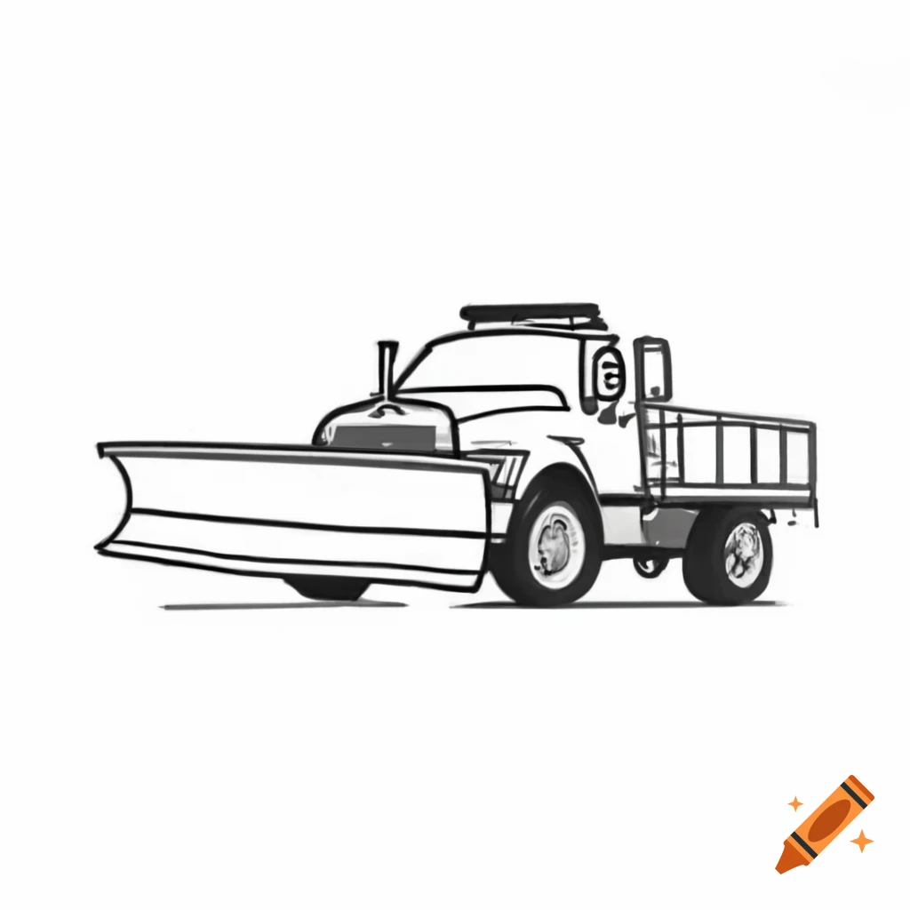 Black and white line drawing of a snow plow truck for laser engraving ...