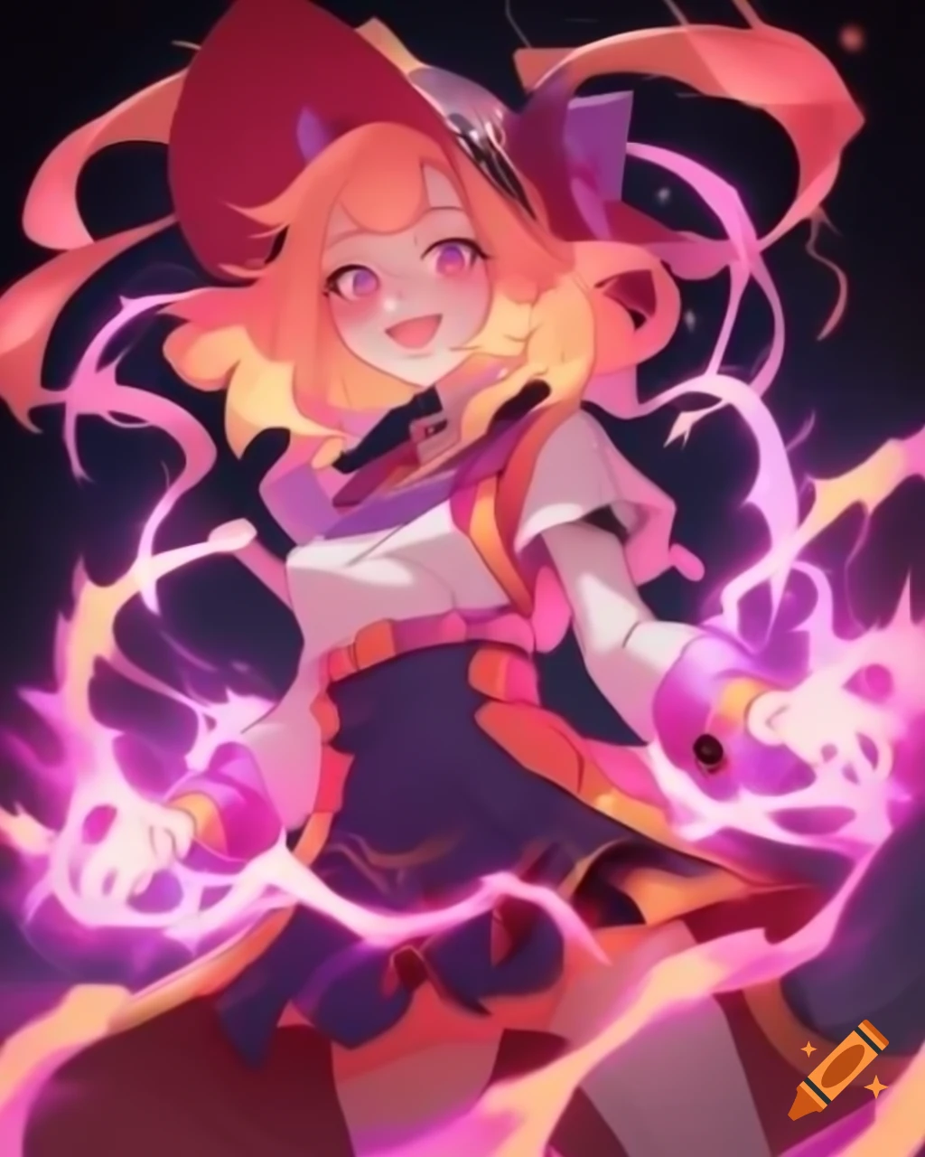 Anime girl blending into vibrant, energetic artwork on Craiyon
