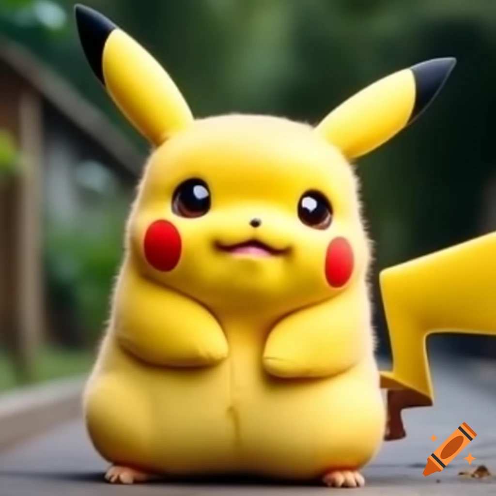 Chubby Pikachu squishing its cheeks on Craiyon