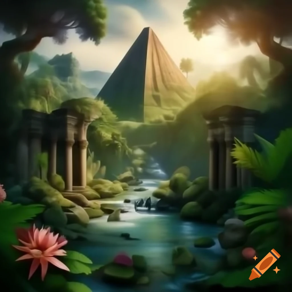 Vivid south american jungle with ancient pyramids and stone ruins among ...