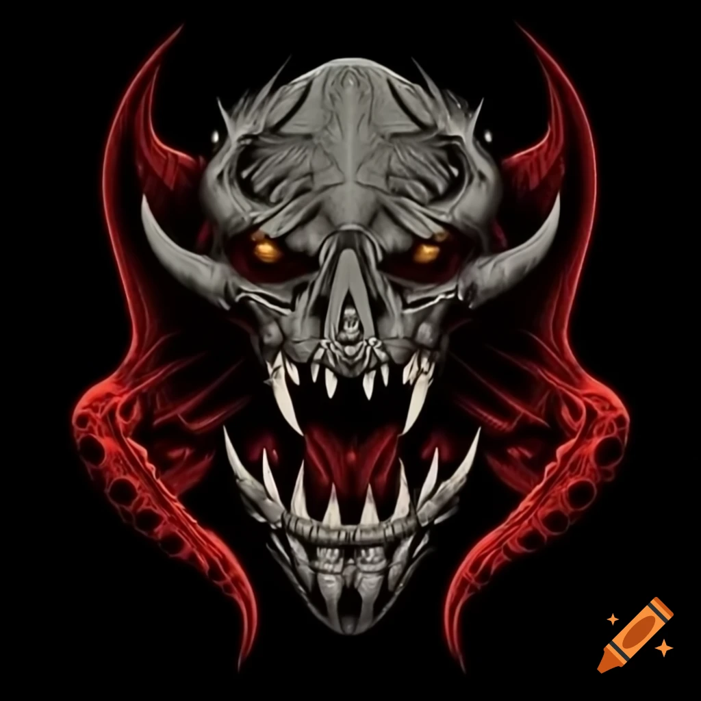 Skeletal mask depicting a demonic steel leviathan with sharp teeth and ...