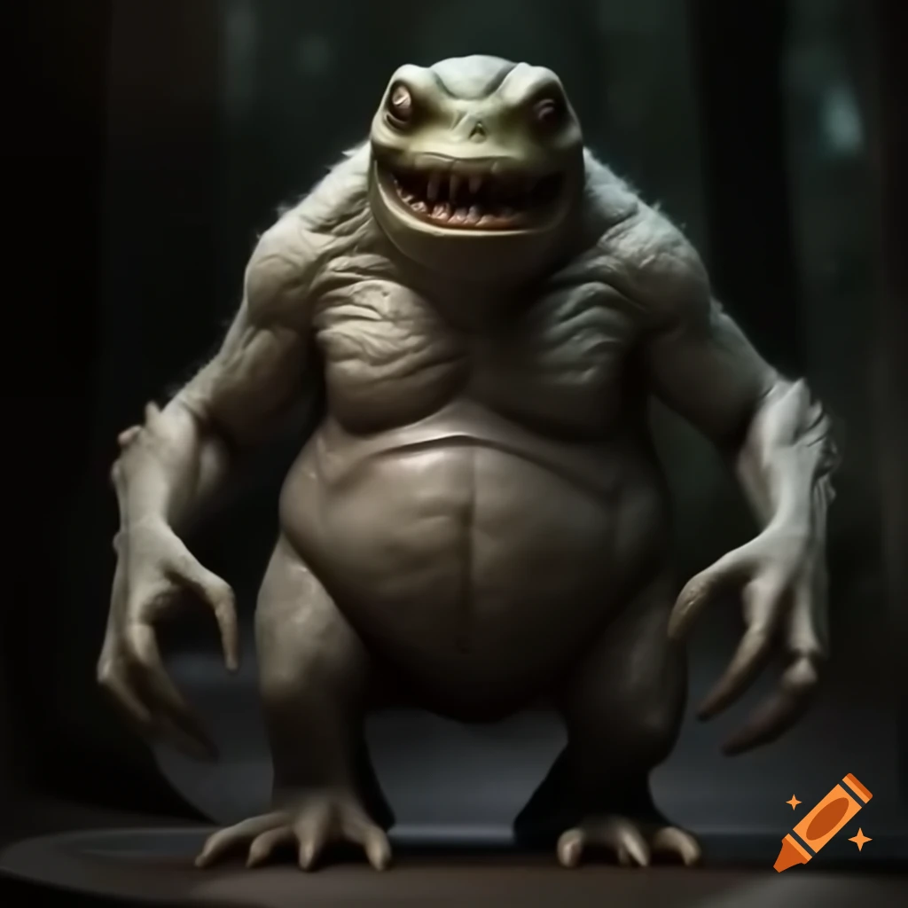 Horror-themed monster with smooth scales and claws, standing on hind ...