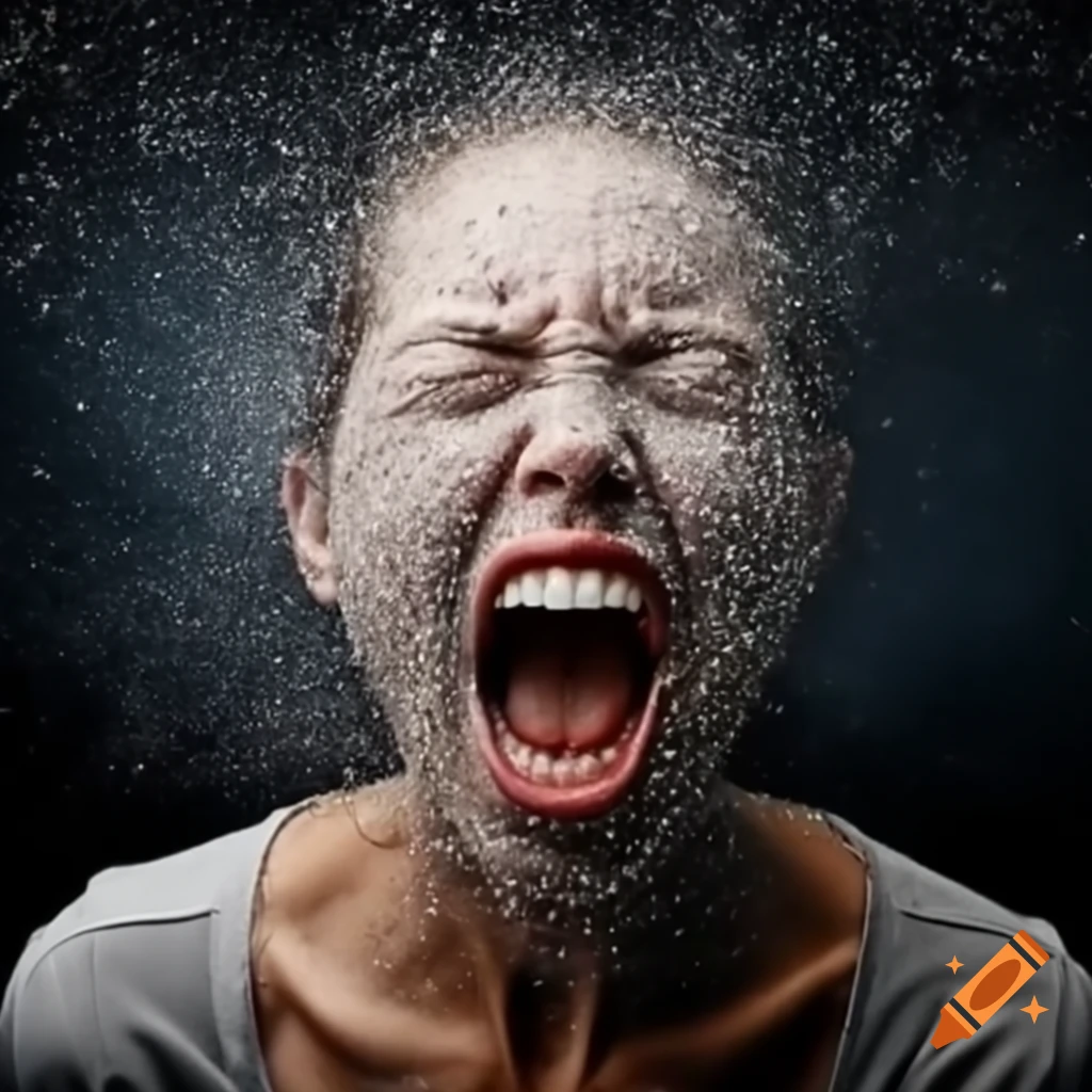 Abstract particles creating a screaming woman’s face on Craiyon