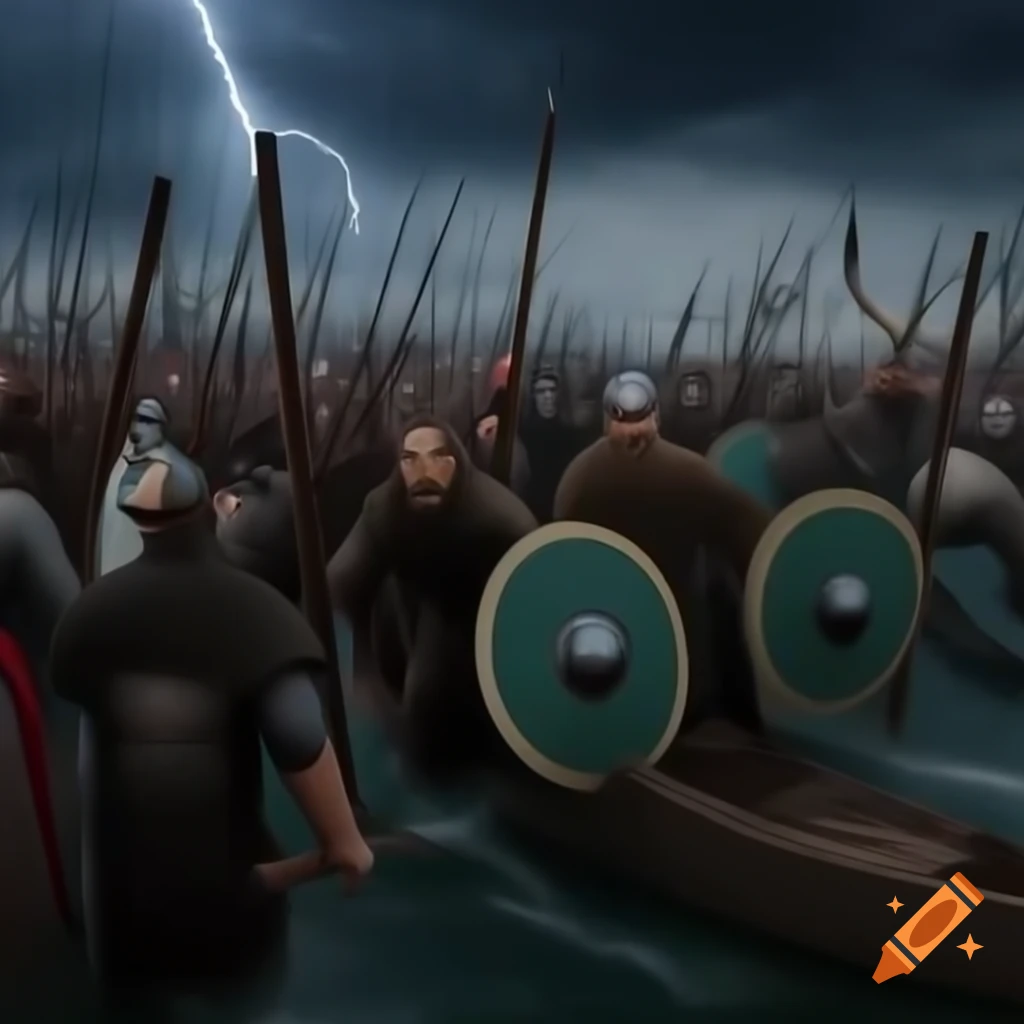Viking longships with dragon heads during the siege of Paris, cinematic ...