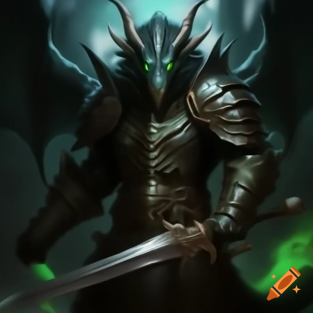 Black dragonborn in armor wielding greatsword and breathing poison ...