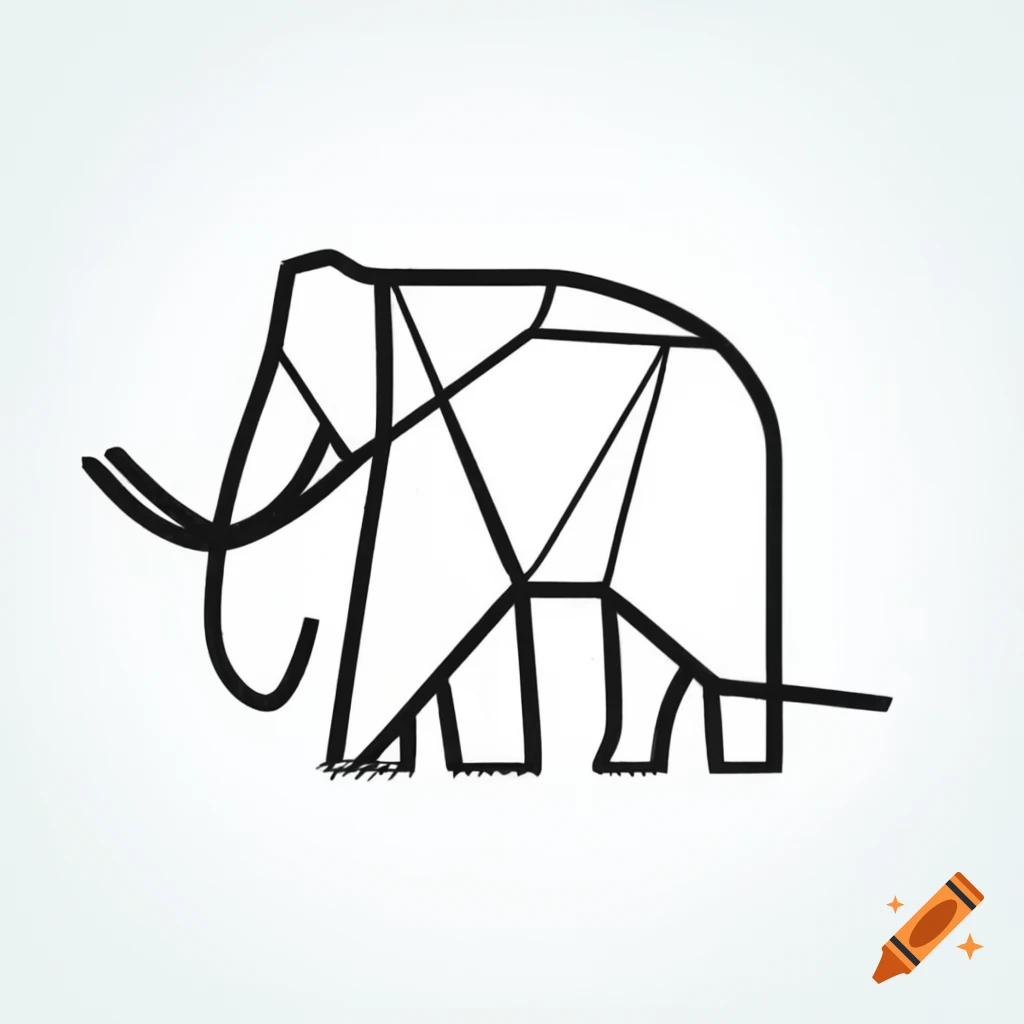 Geometric outline drawing of a mammoth in side view on Craiyon