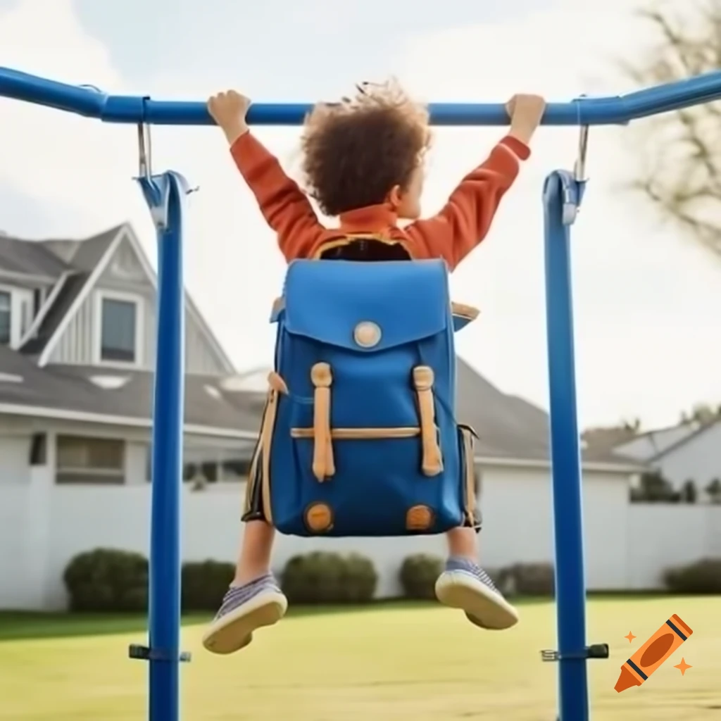 Child performing pull-ups with heavy backpack on Craiyon