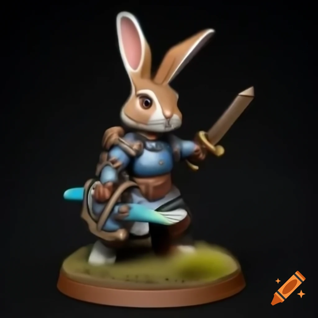 Brave armored rabbit with sword ready to conquer challenges in a vast ...