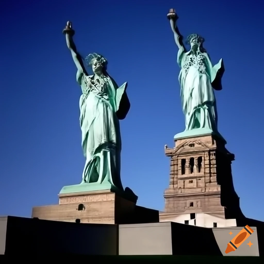 Satirical depiction of Donald Trump as the Statue of Liberty on Craiyon