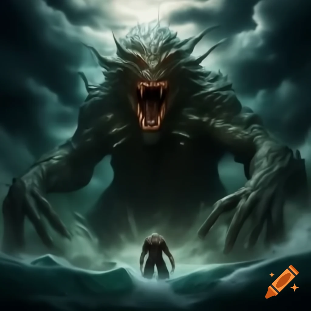 Gigantic sea creature resembling Dagon with humanoid and fish-like ...
