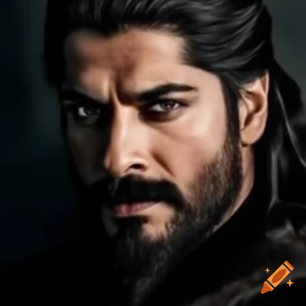 Close-up portrait of Turkish actor Burak Özçivit with intense gaze and ...