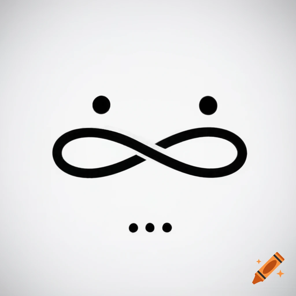 Minimalist black infinity symbol with circular dots on white background ...