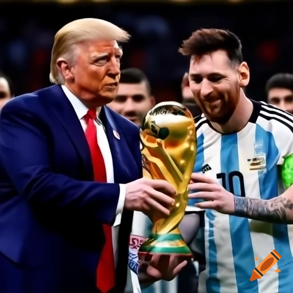 Donald trump handing fifa world cup trophy to lionel messi and ...