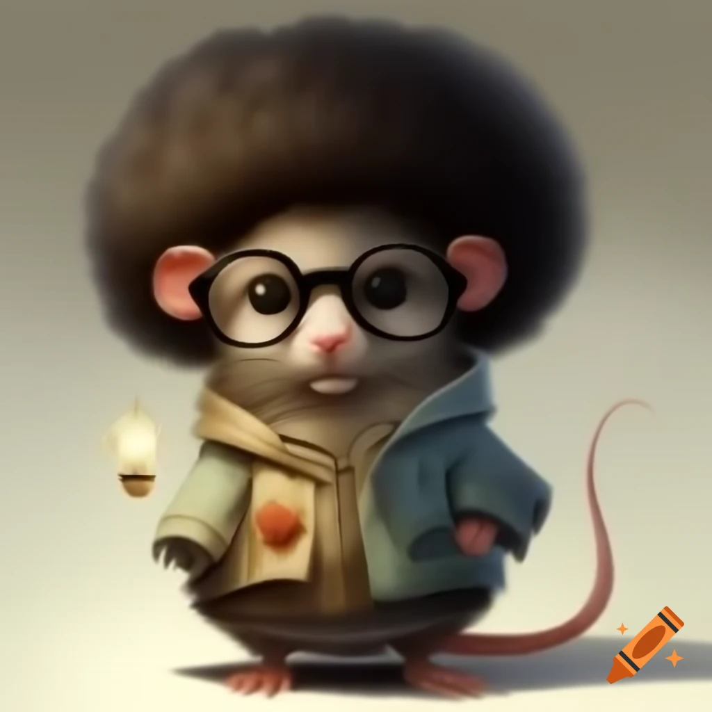 Cute human-sized brown rat with black afro and glasses lighting a ...