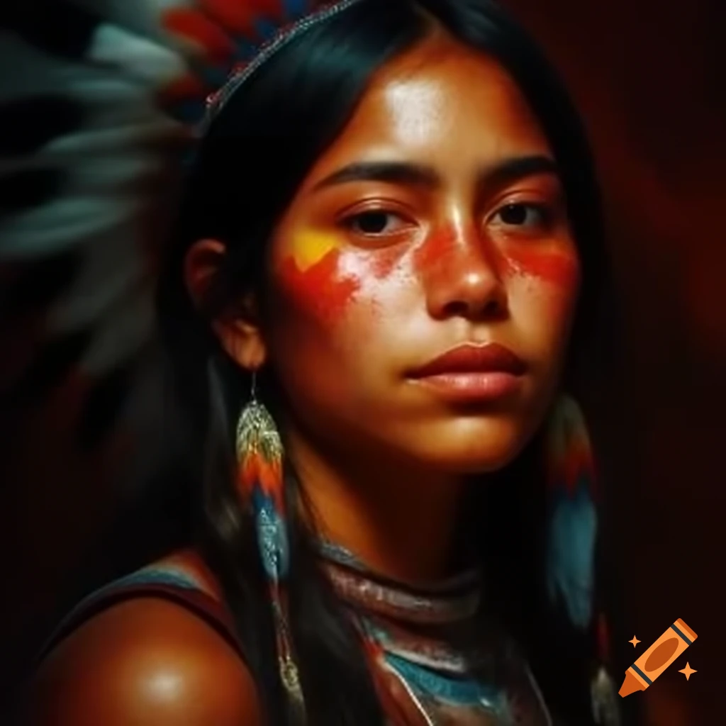 Authentic portrait of young adult Native American woman with vibrant ...