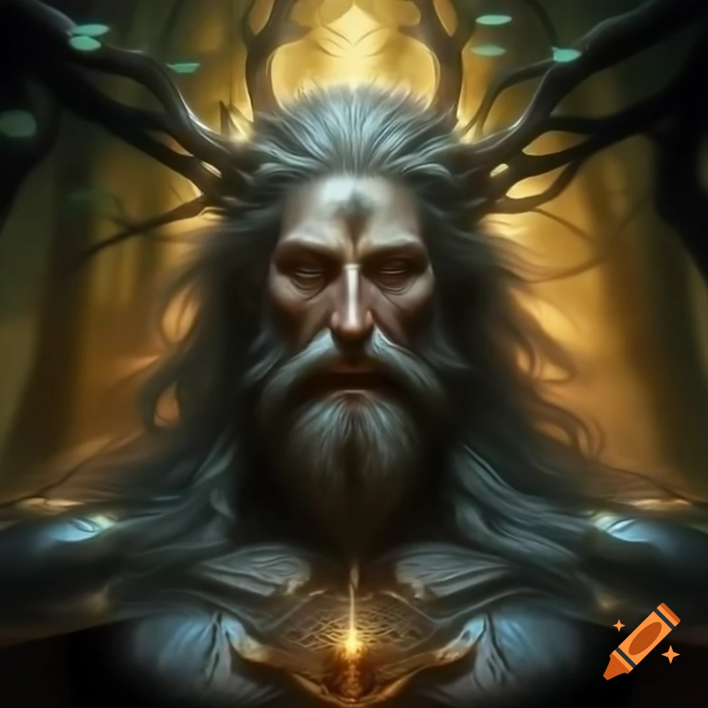 Radiant nordic god in ethereal forest with glowing golden light on Craiyon