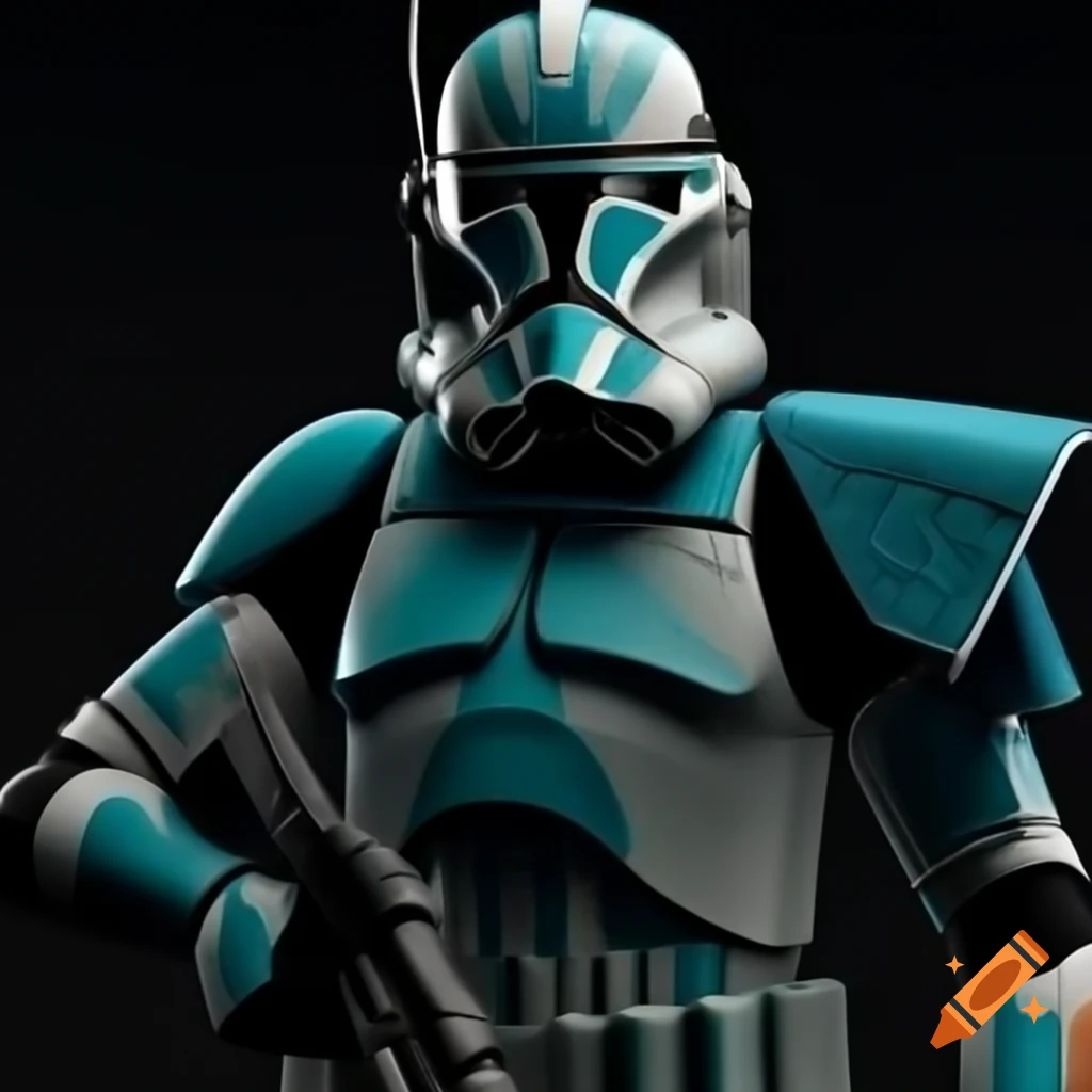 Phase ii arc clone soldier in battle, dark teal and bronze accents on Craiyon