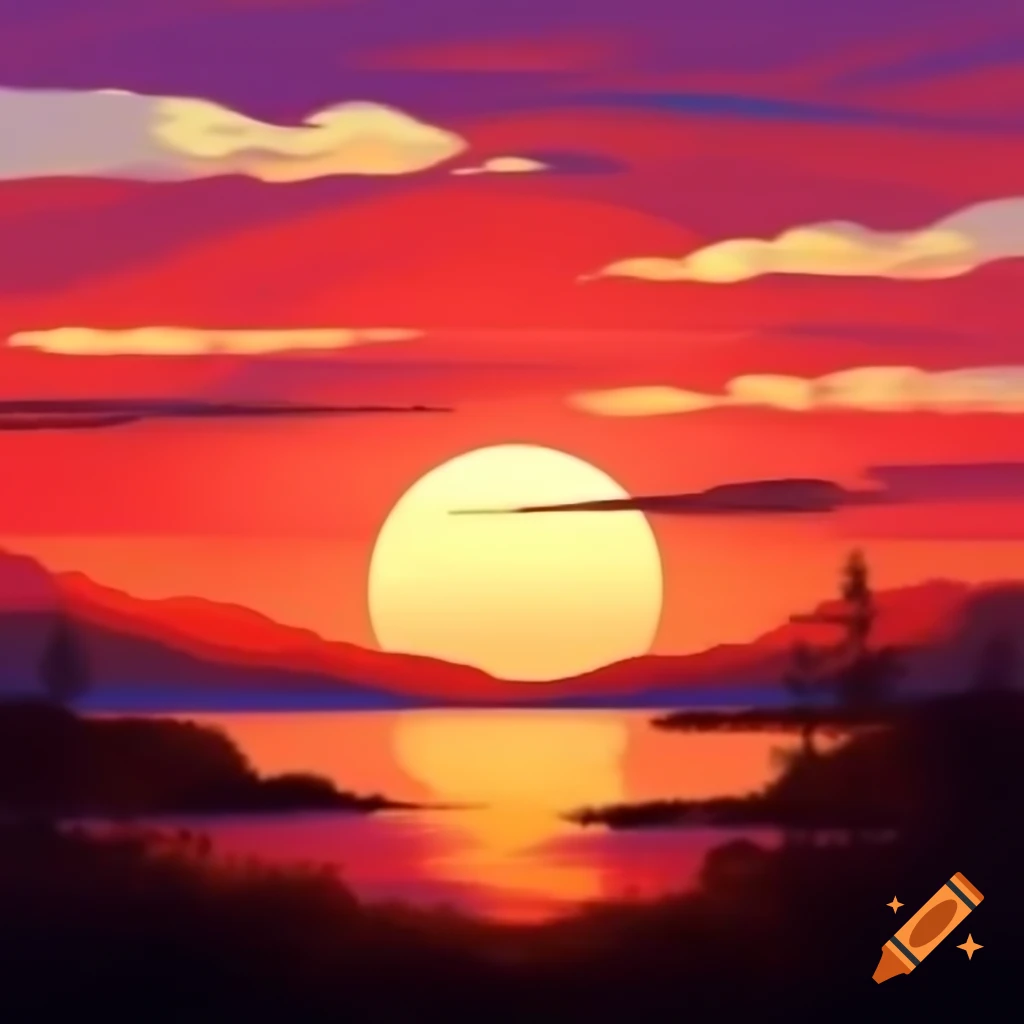 Simple sunset painting with vibrant colors on Craiyon