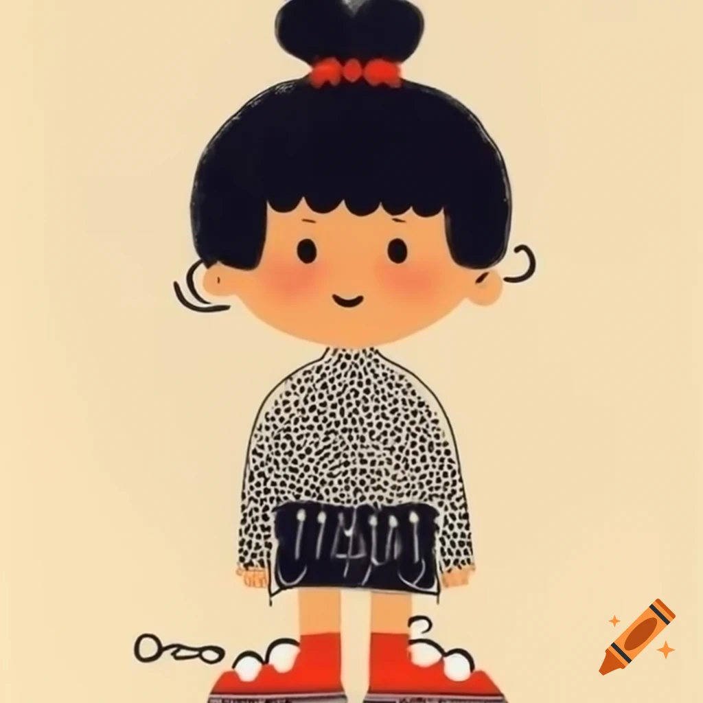 Minimalist cartoon child drawing with bushy beanie in keith haring ...